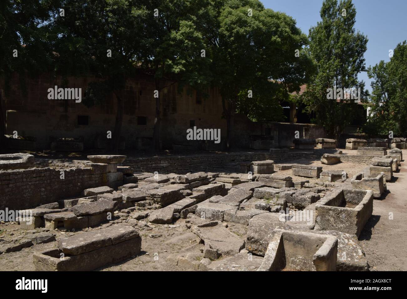 ancient roman necropolis Les Alyscamps in Arles, Provence, Southern ...
