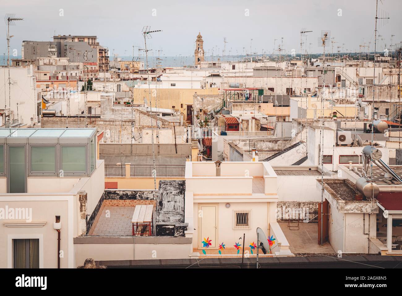 MOLA DI BARI, ITALY / AUGUST 2018 : View of the old town from the roof ...