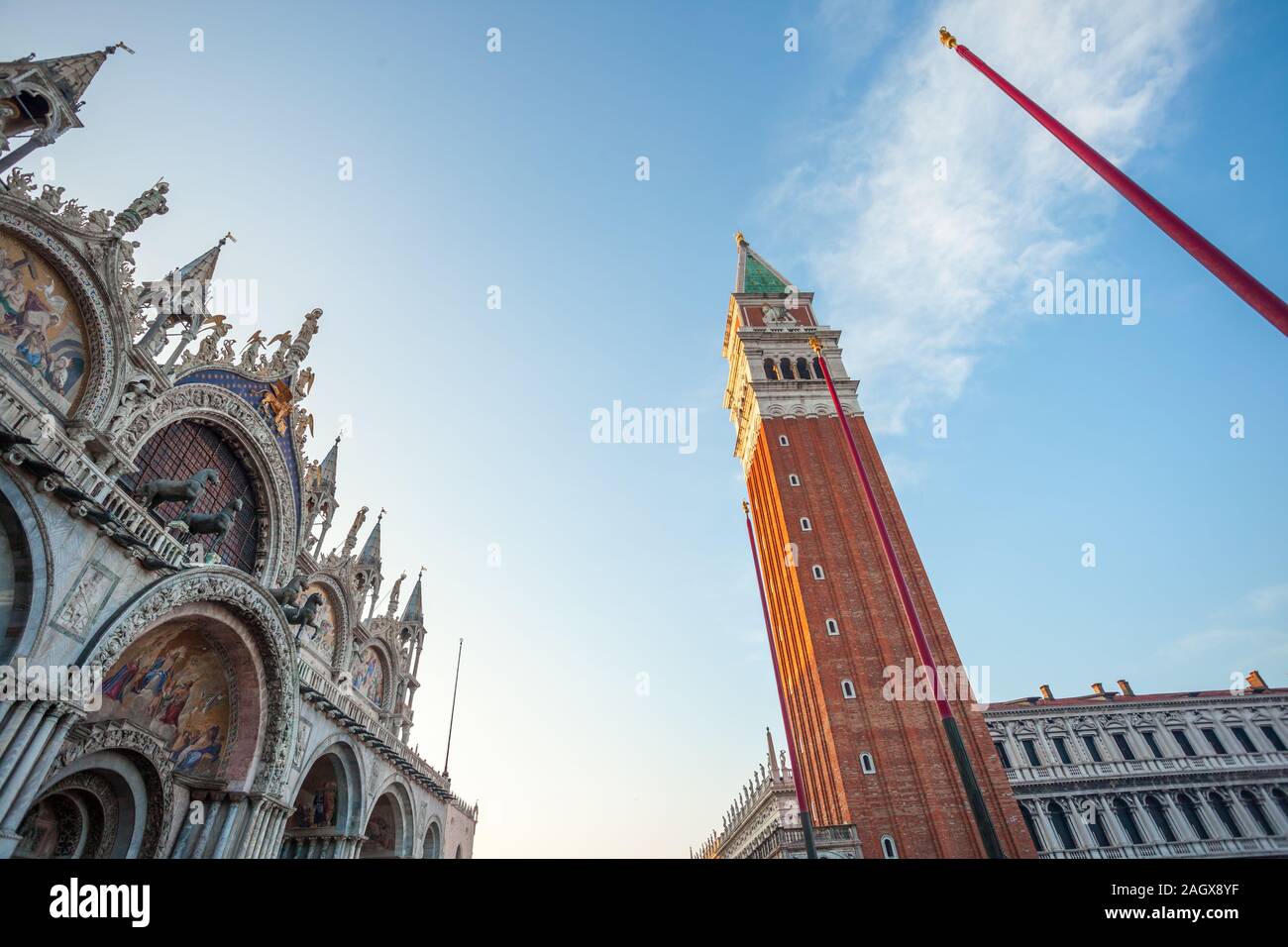 View on the bell tower of the San Marco Basilica in Venice, Italy Stock ...