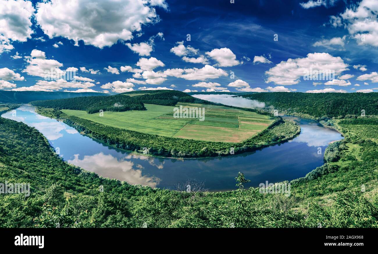 Spring Dnister river landscape in Ternopil region of western Ukraine ...