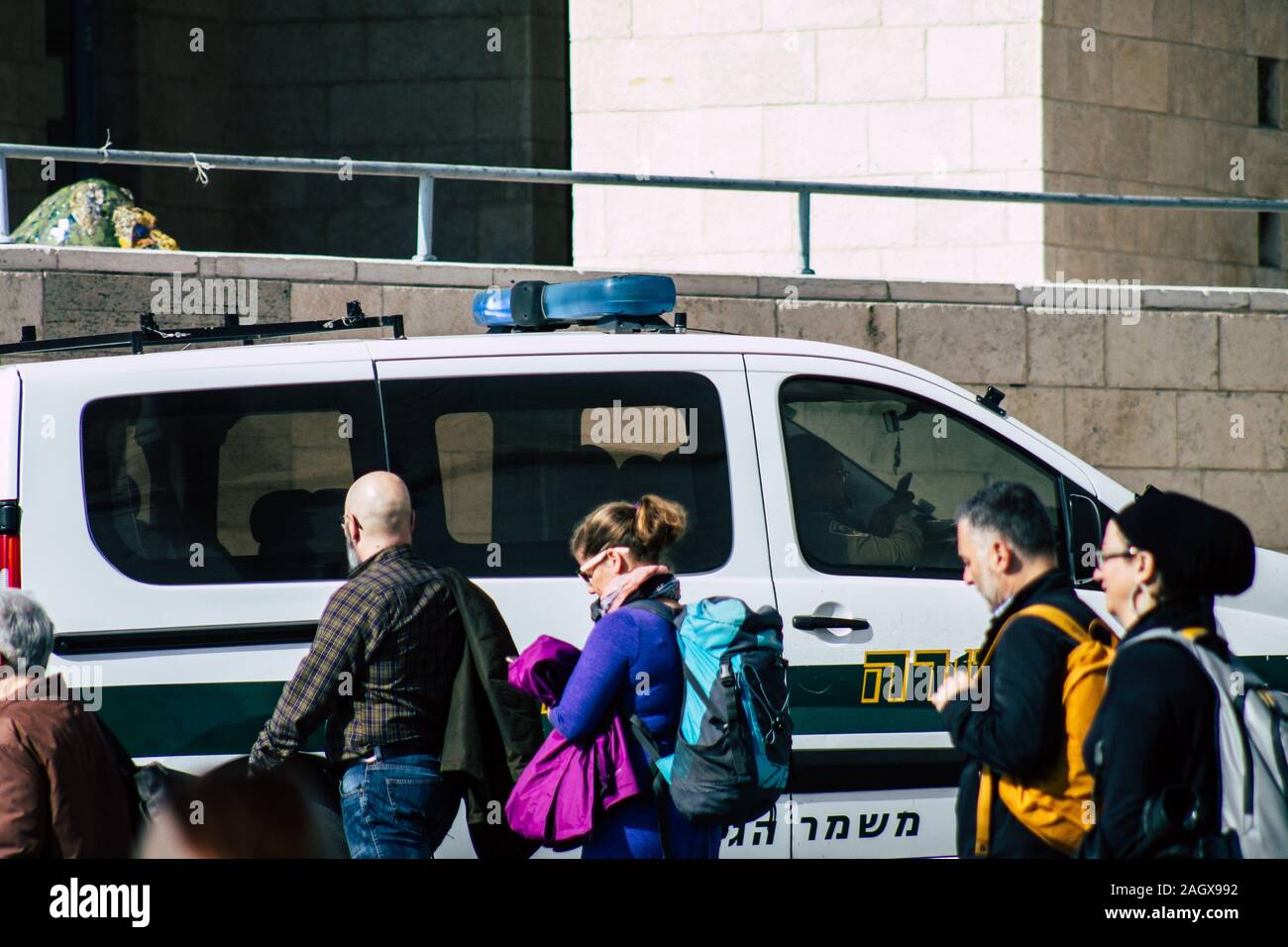 Tel Aviv Israel December 20, 2019 View of a Israeli police car rolling ...