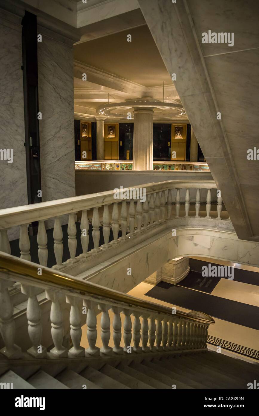 Interior of Marquette Building, Steel-framed skyscraper completed in ...