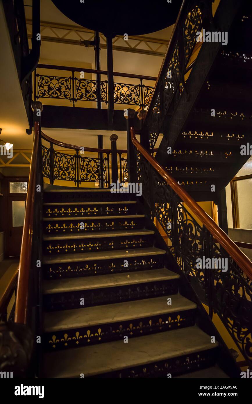 Beautiful wrought iron staircase inside the Monadnock Building ...