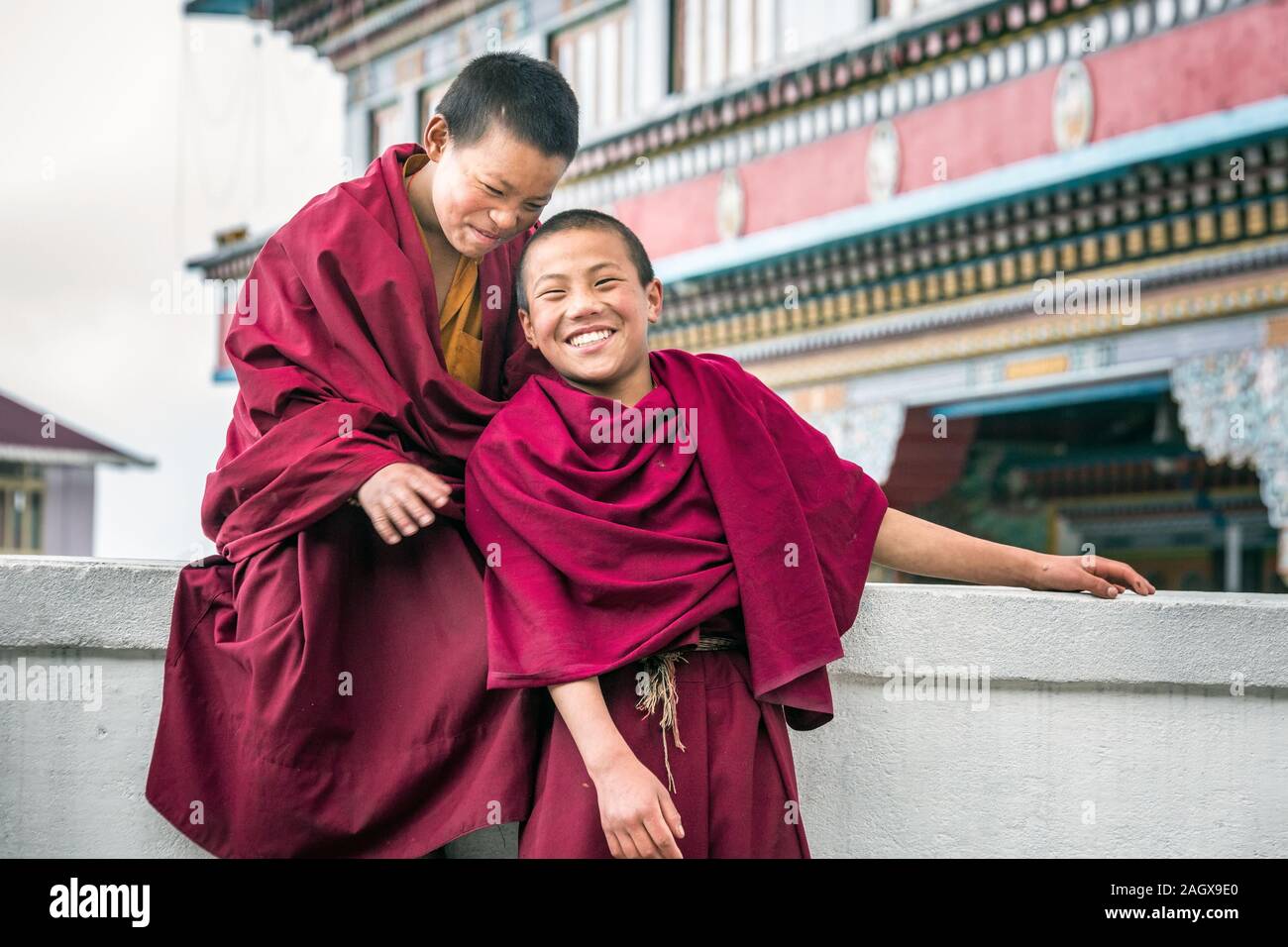 GHOOM, INDIA - MARCH 18, 2017: Smiling buddhist monk in Dali Monastery ...