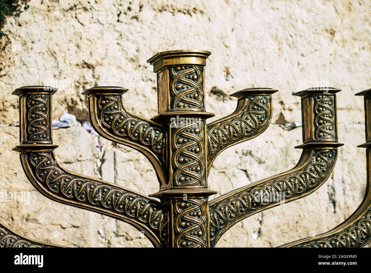 Jerusalem Israel December 17, 2019 View of a big Menorah front the ...