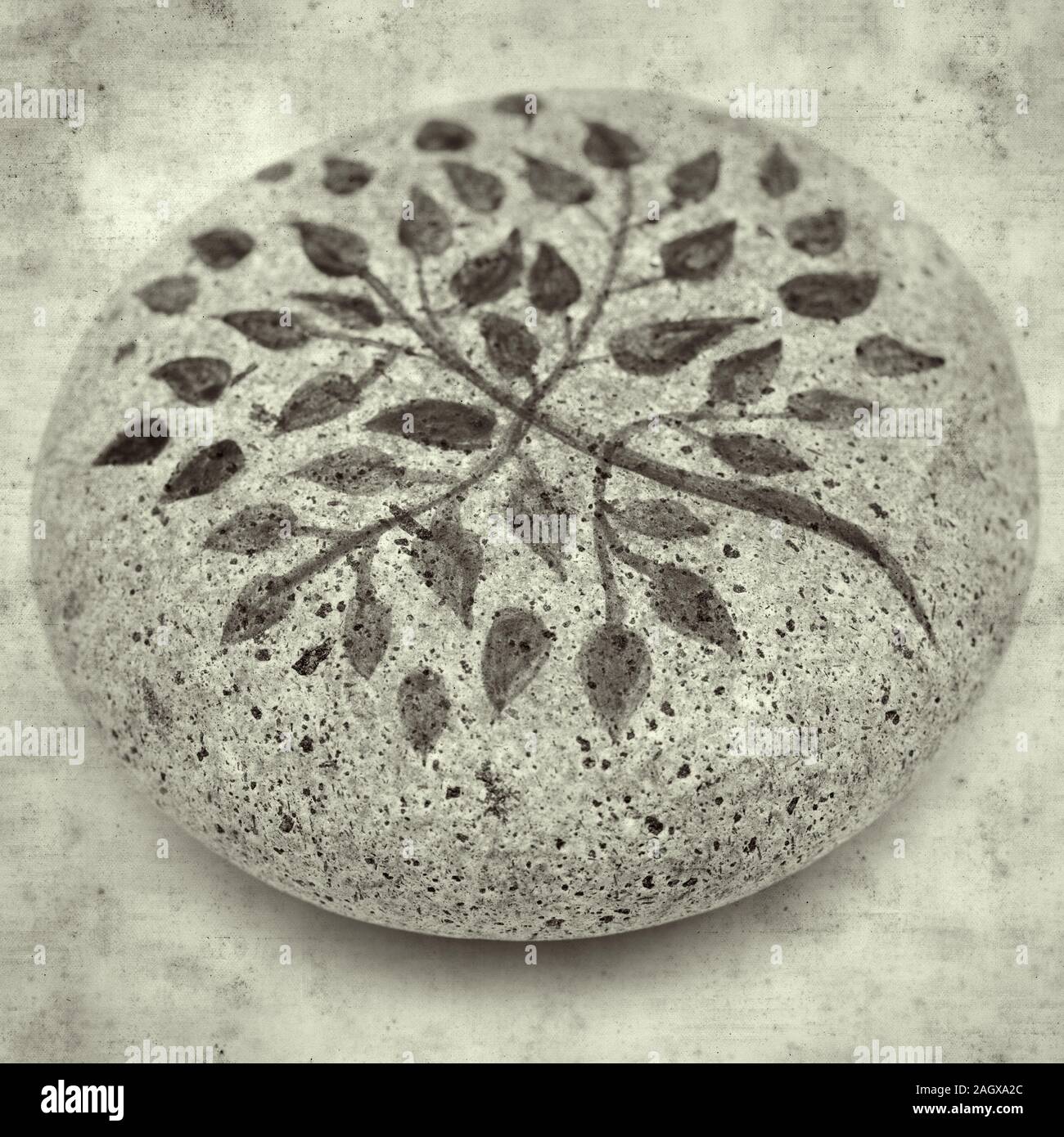 textured stylish old paper background, square, with painted pebble ...