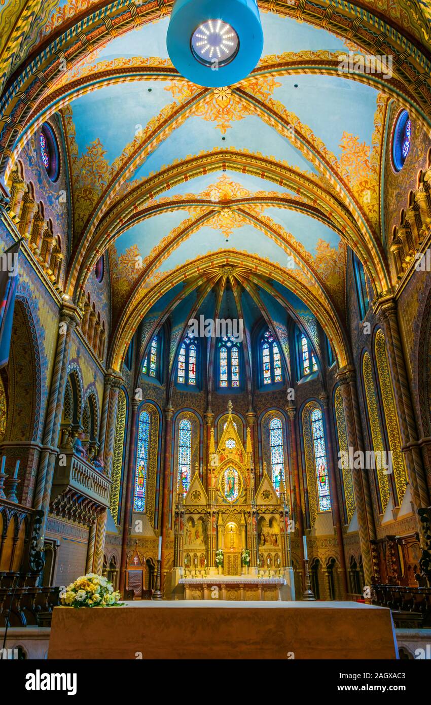 BUDAPEST, HUNGARY - JUL 31, 2019: Interior of Matthias Church on the ...