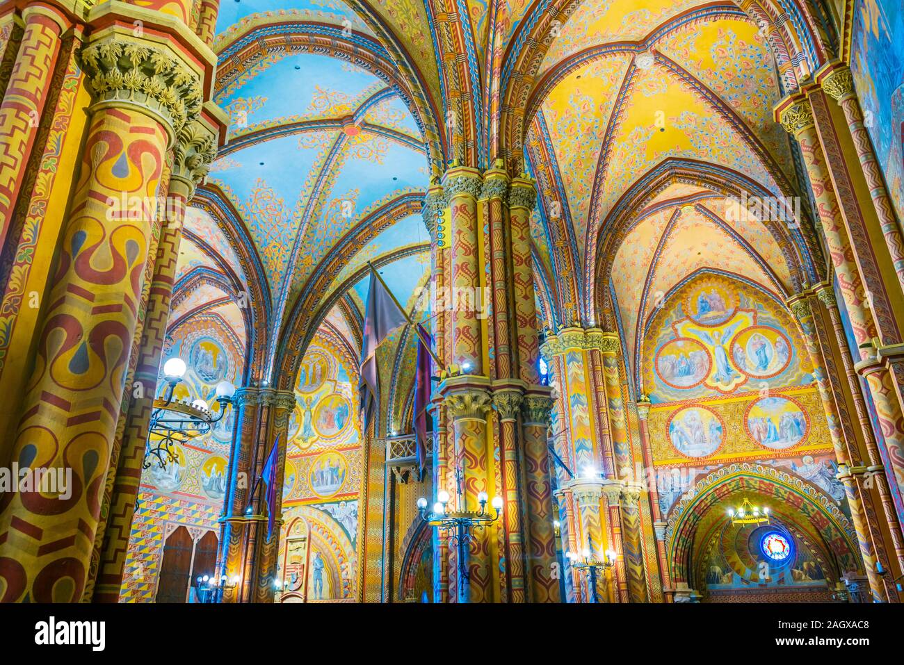BUDAPEST, HUNGARY - JUL 31, 2019: Interior of Matthias Church on the ...