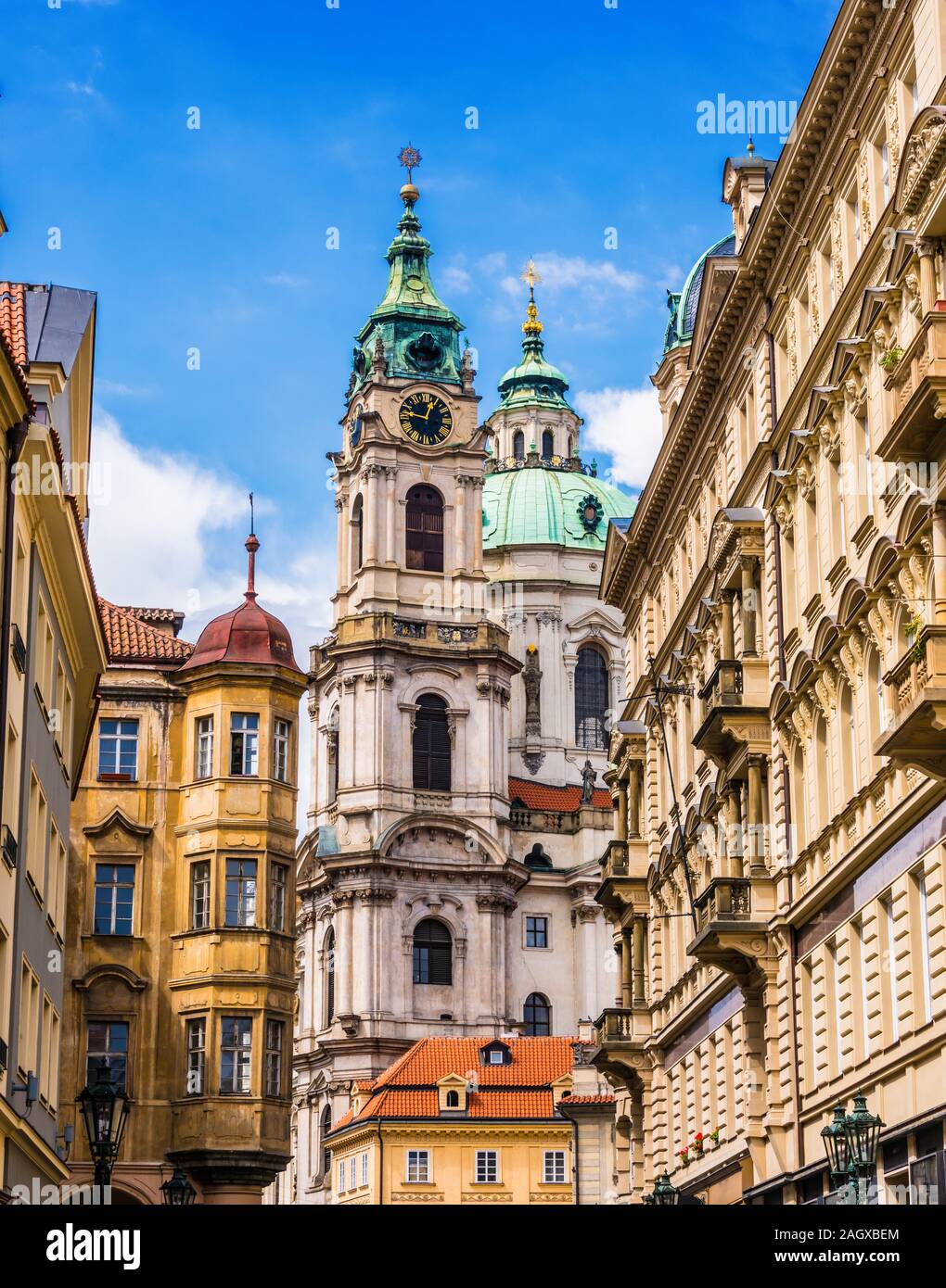 Historic architecture of downtown Prague, Czech Republic. Mostecka ...