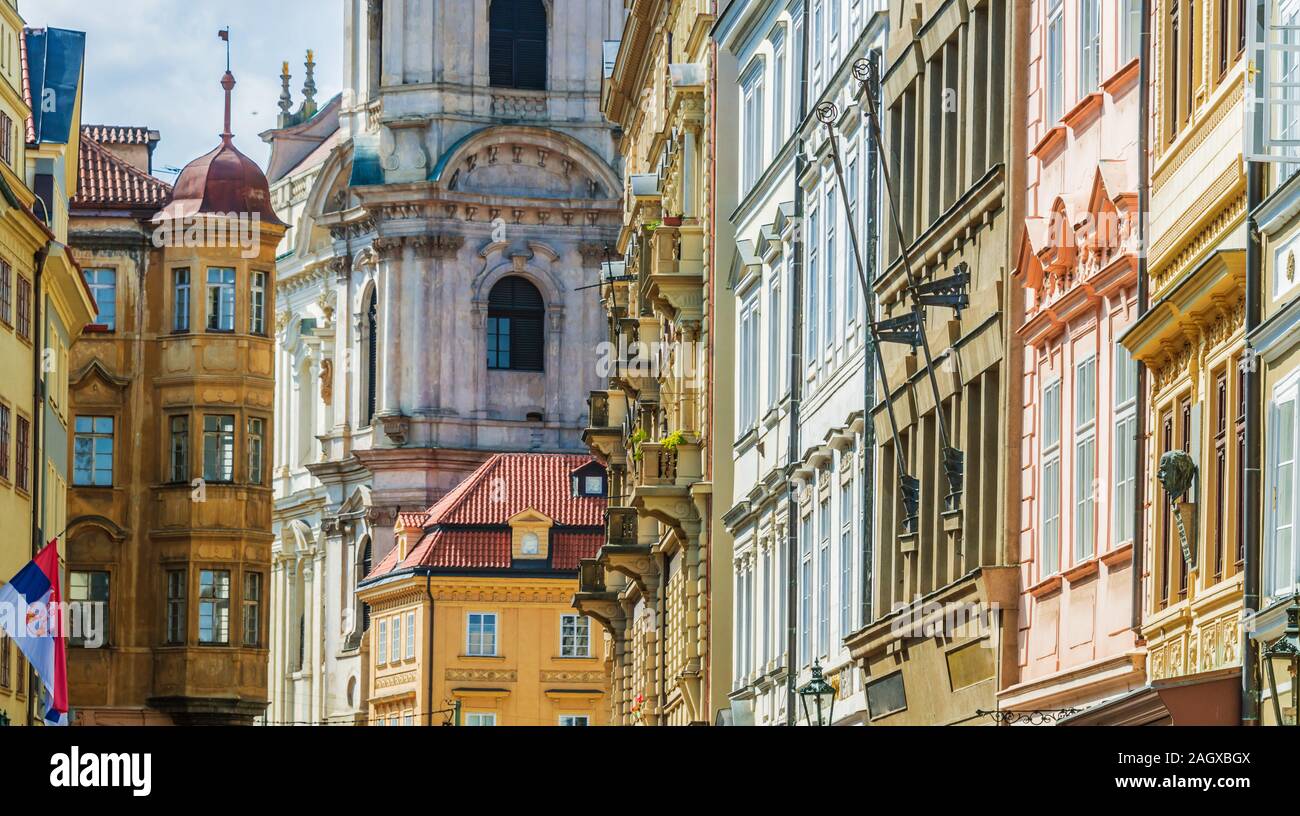 Historic architecture of downtown Prague, Czech Republic. Mostecka ...
