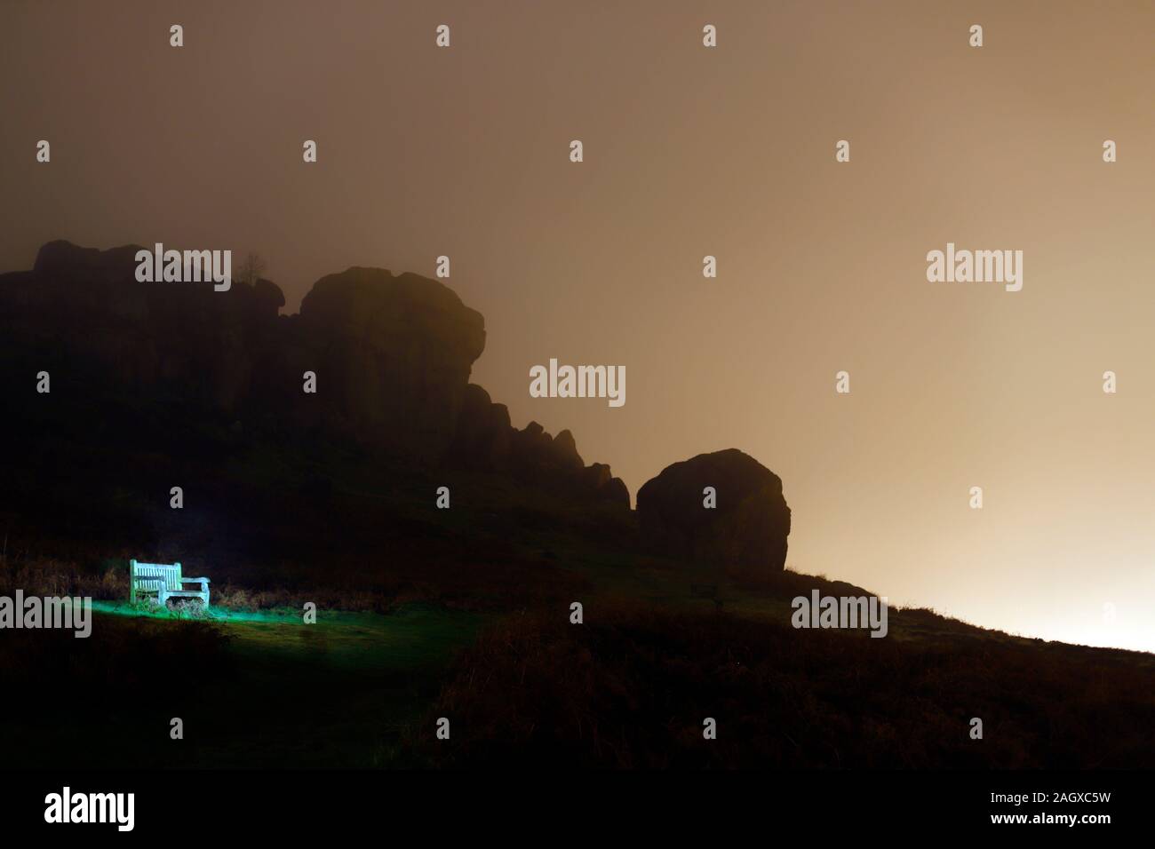 Cow & Calf Rocks at night in Ilkley, West Yorkshire Stock Photo - Alamy