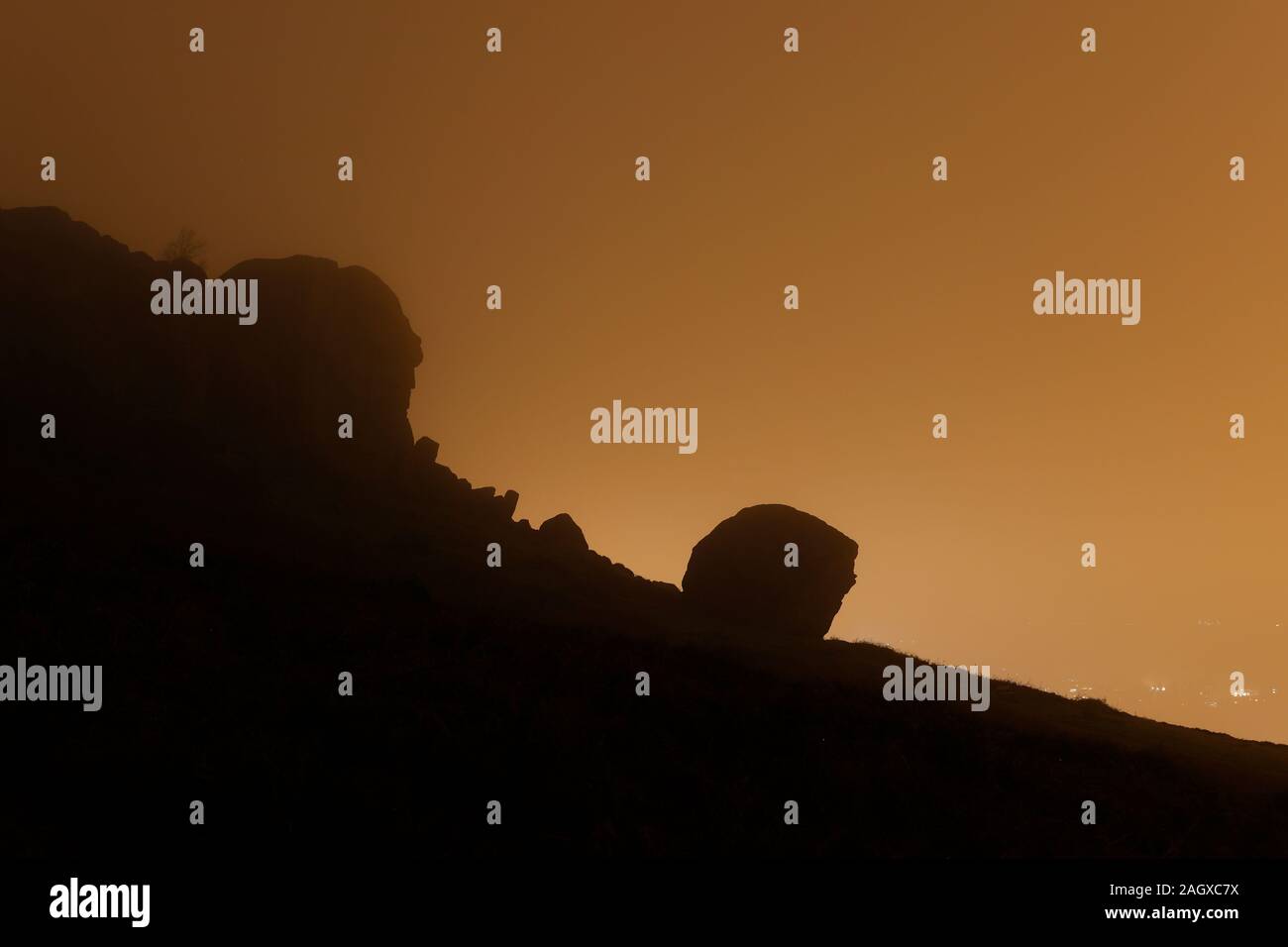 Cow & Calf Rocks at night in Ilkley, West Yorkshire Stock Photo - Alamy