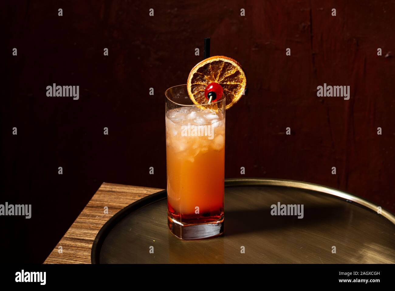 Tequila sunrise, a cocktail with tequila, freshly squeezed orange juice ...