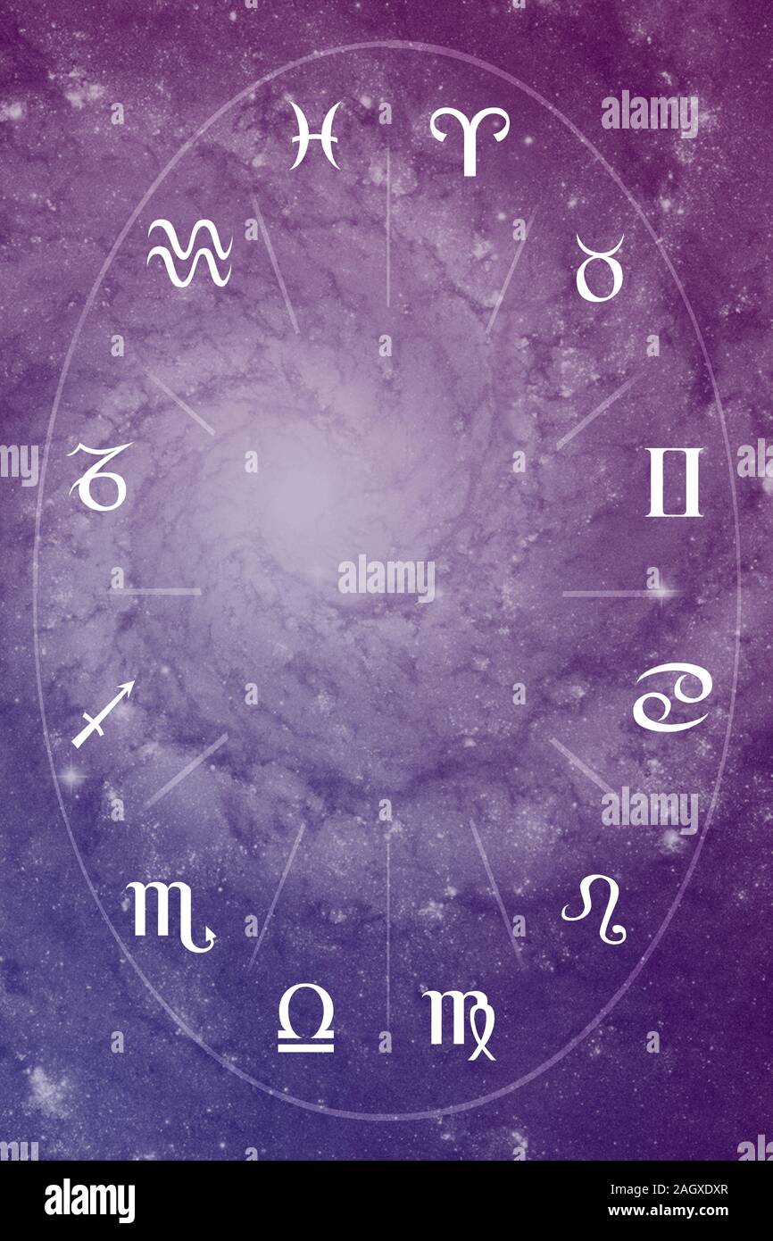 Illustration of astrology themes. Twelve signs of the zodiac on bright ...