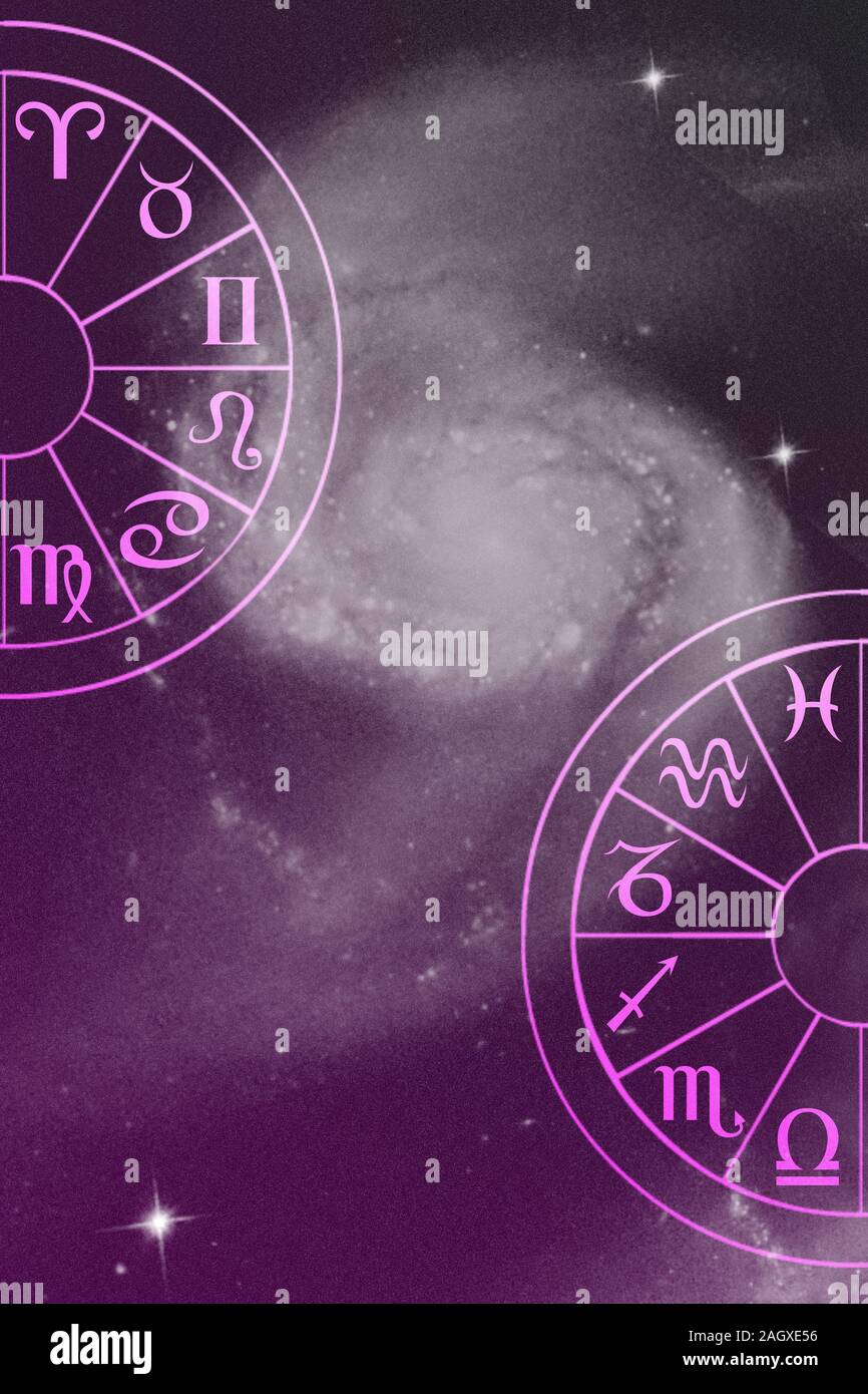 Illustration of astrology themes. Twelve signs of the zodiac on bright ...