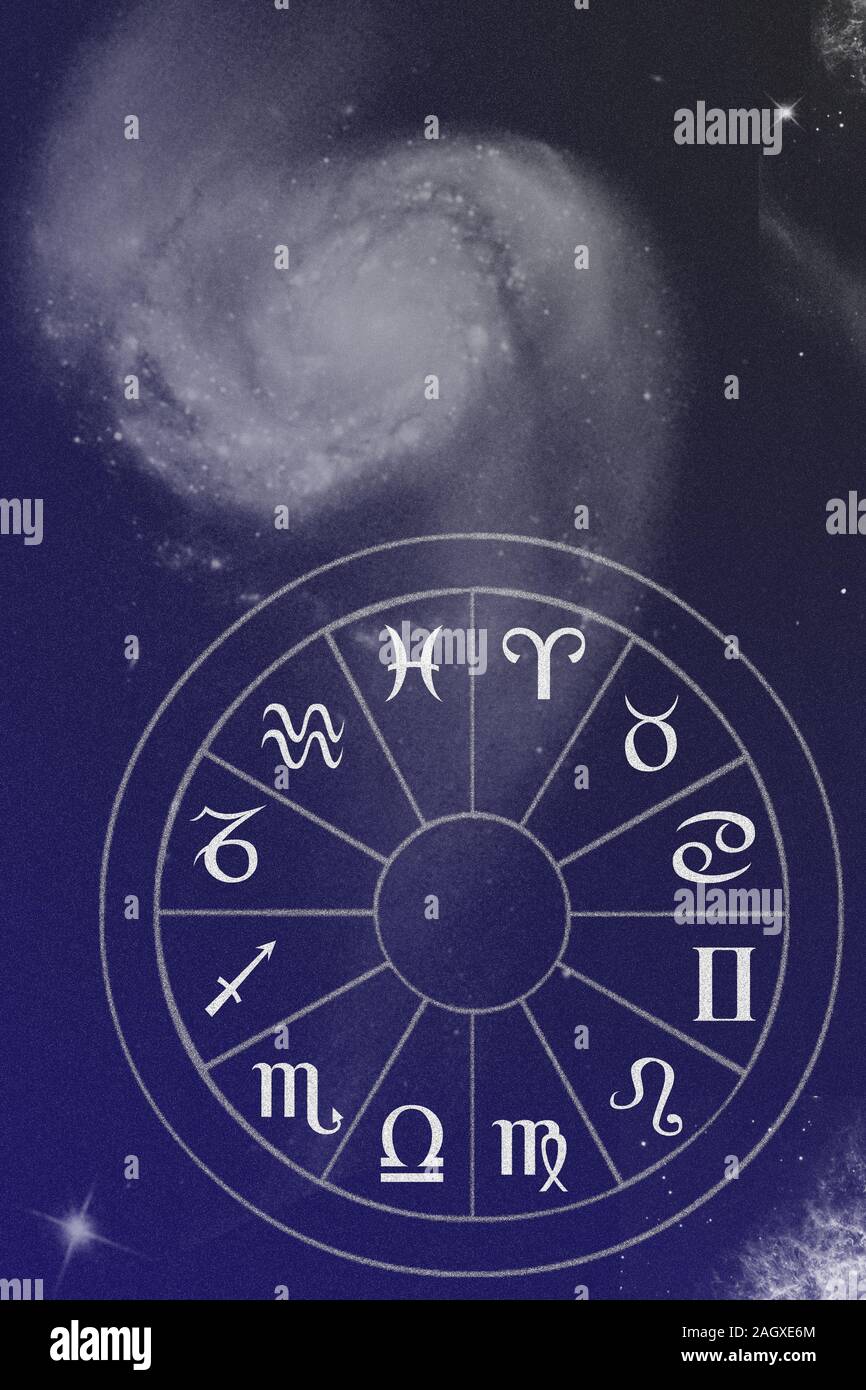Illustration of astrology themes. Twelve signs of the zodiac on bright ...