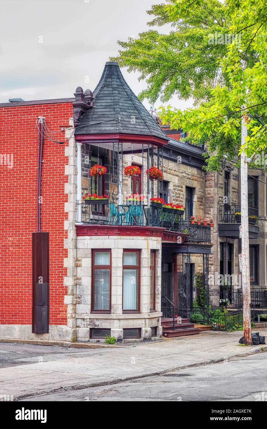 Facade of a historical Victorian style house in Montreal, Canada Stock ...