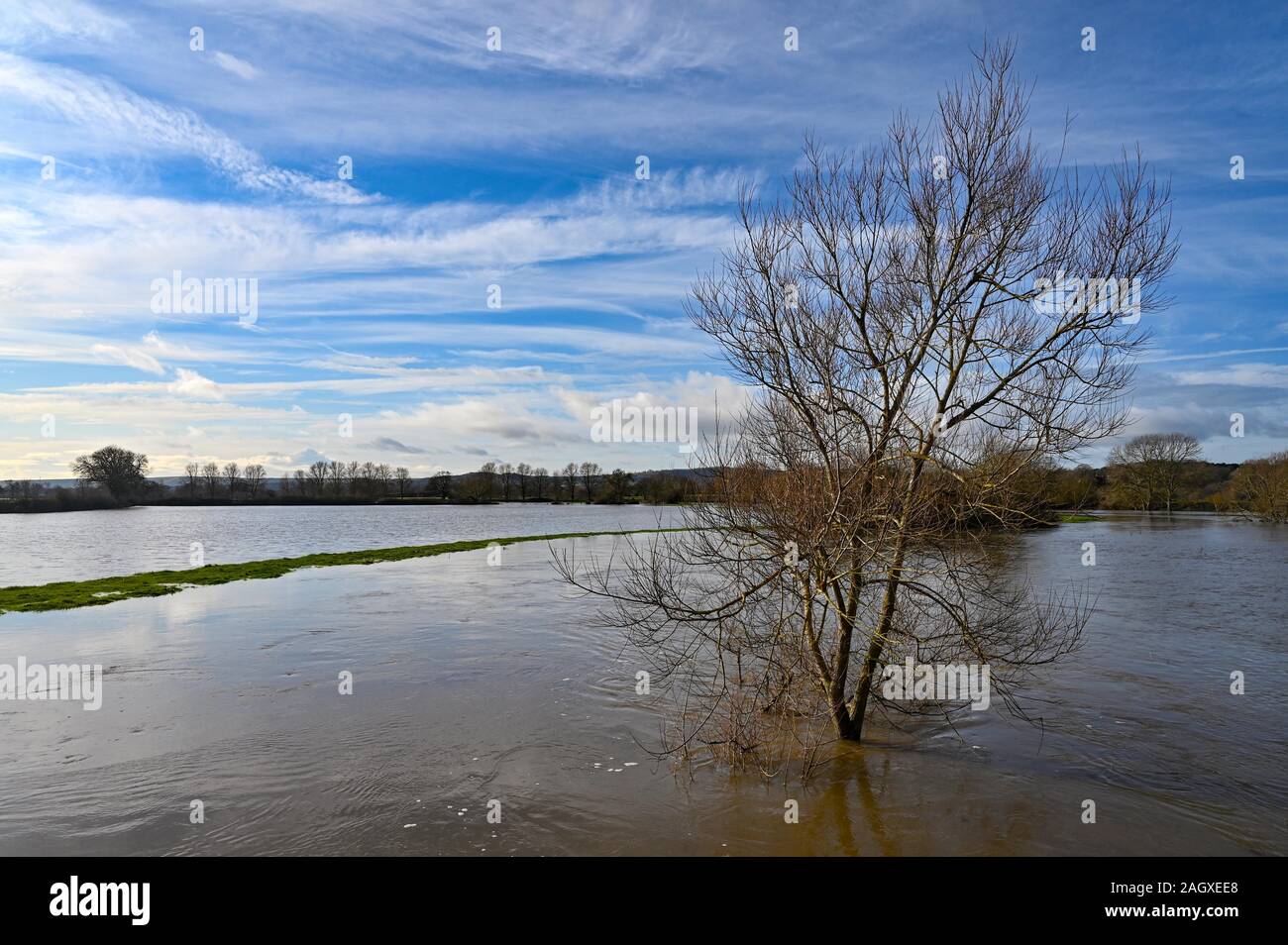 Lewes UK 22nd December 2019 - Flooding around Barcombe Mills near Lewes ...