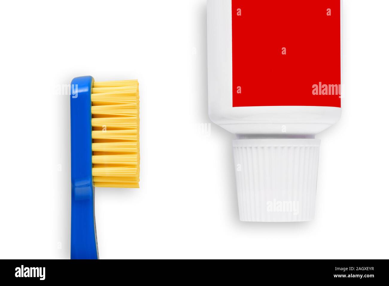 Toothbrush and toothpaste isolated on white background. Macro close up ...