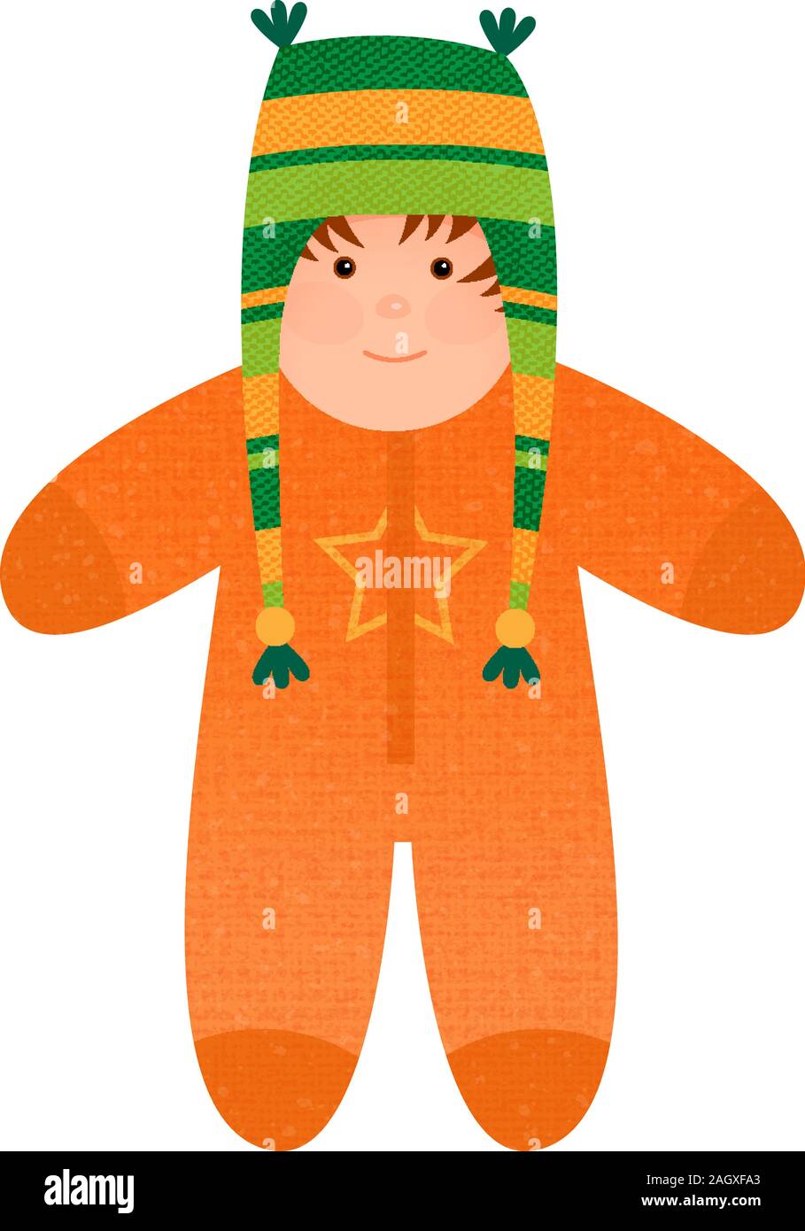 Vector Illustration: Cute small baby in warm Winter Overall Stock ...