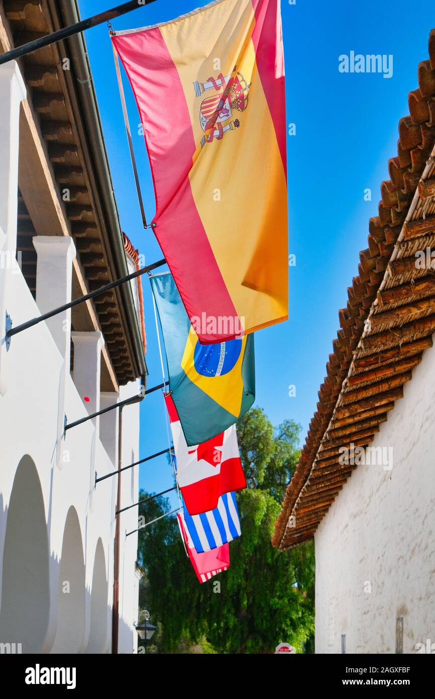 Five International Flags on White Plaster Building Stock Photo - Alamy