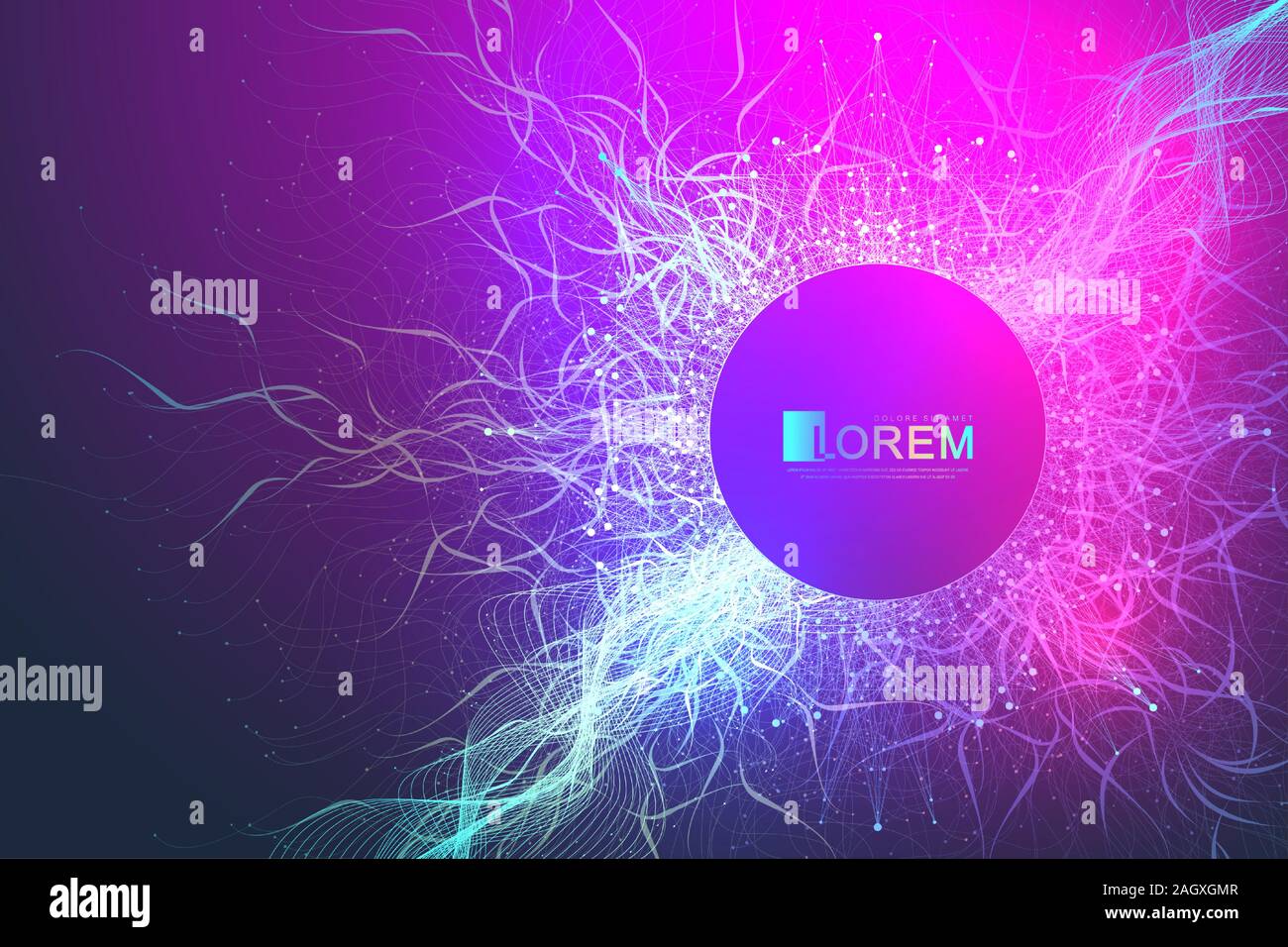 Abstract dynamic motion lines and dots background with colorful particles. Digital streaming ...