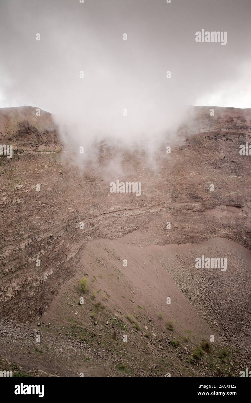 on top of mount vesuvius looking at the side of the volcano in italy ...