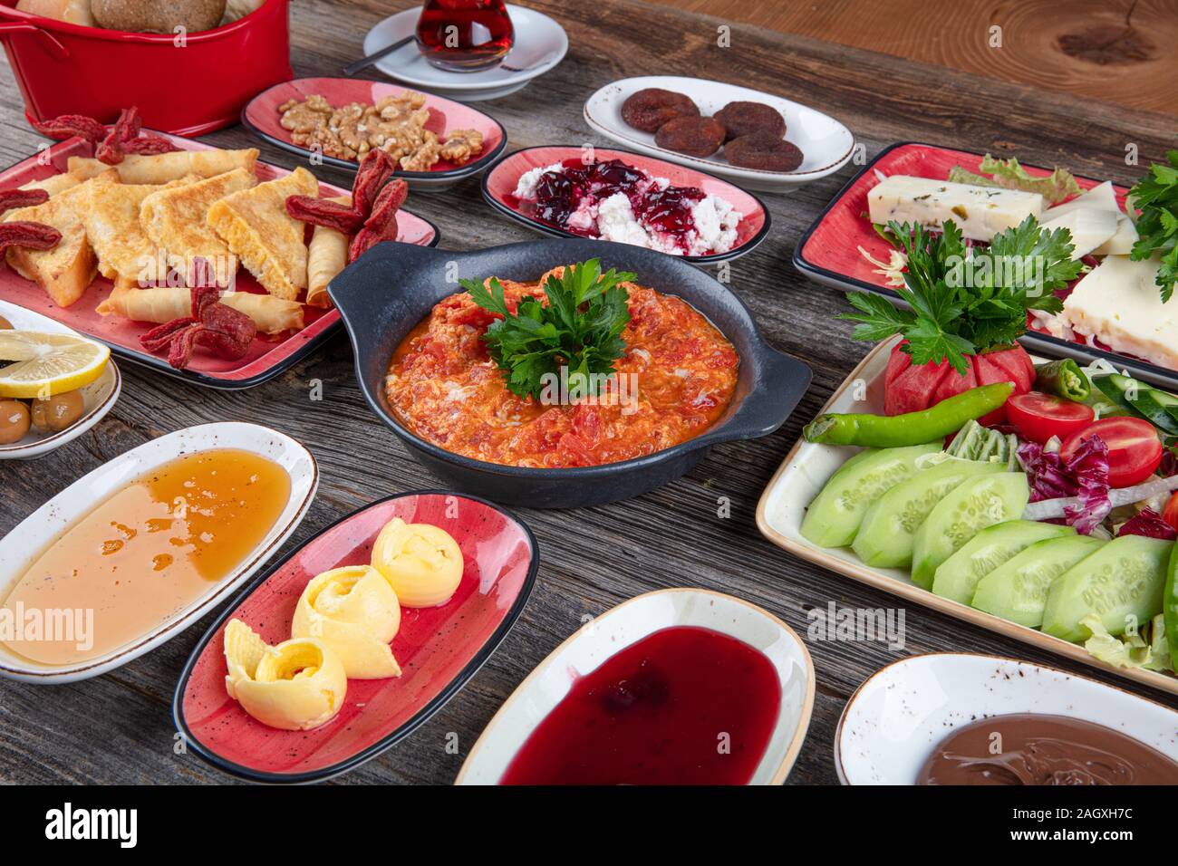 Traditional Turkish cuisine village breakfast restaurant concept ...