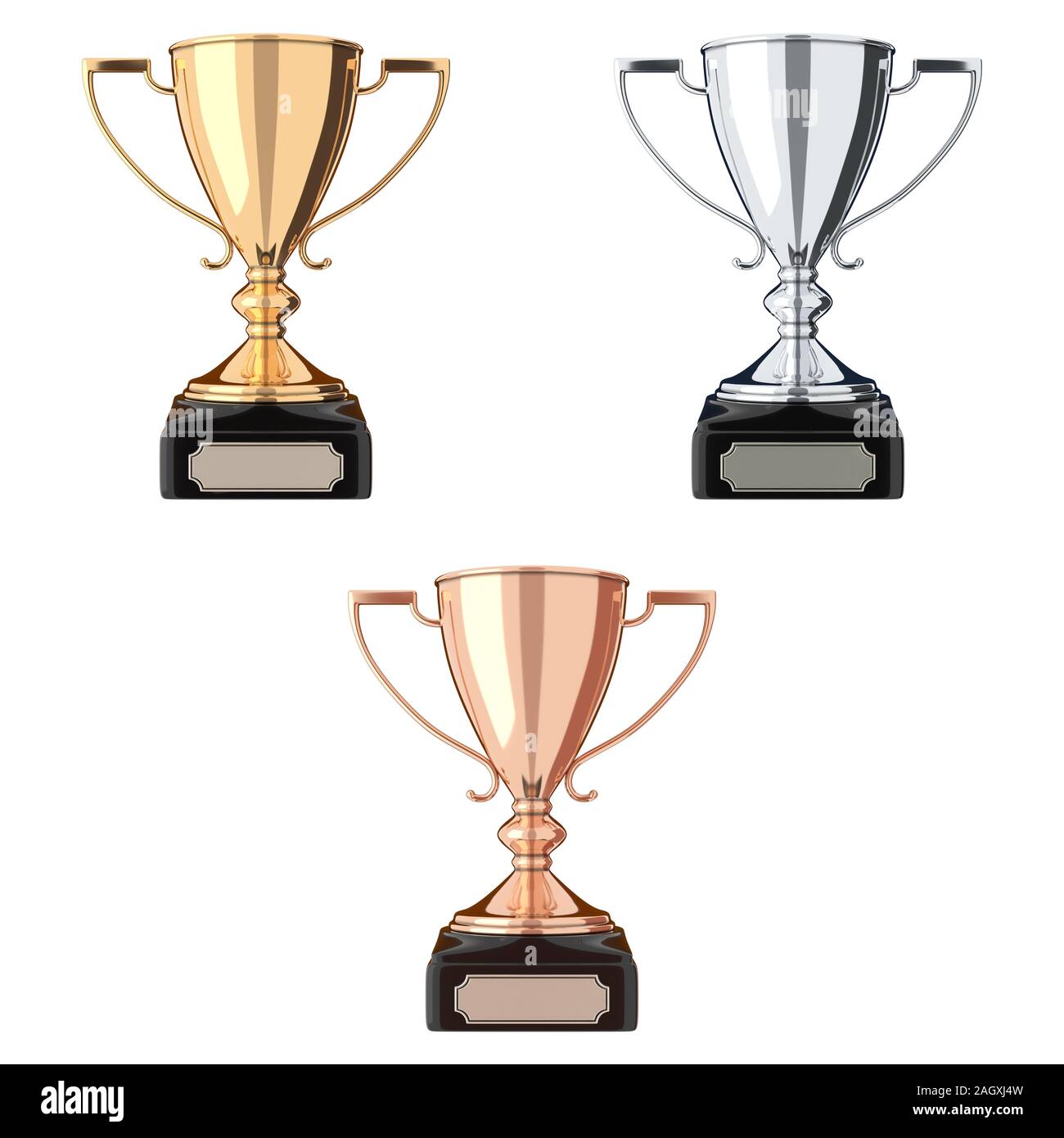 Golden, silver and bronze trophy set Stock Photo - Alamy