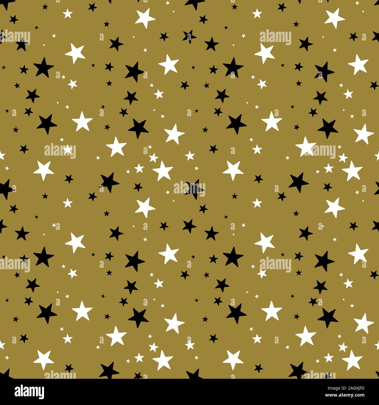 Gold seamless pattern with black and white stars. Baby textile design ...