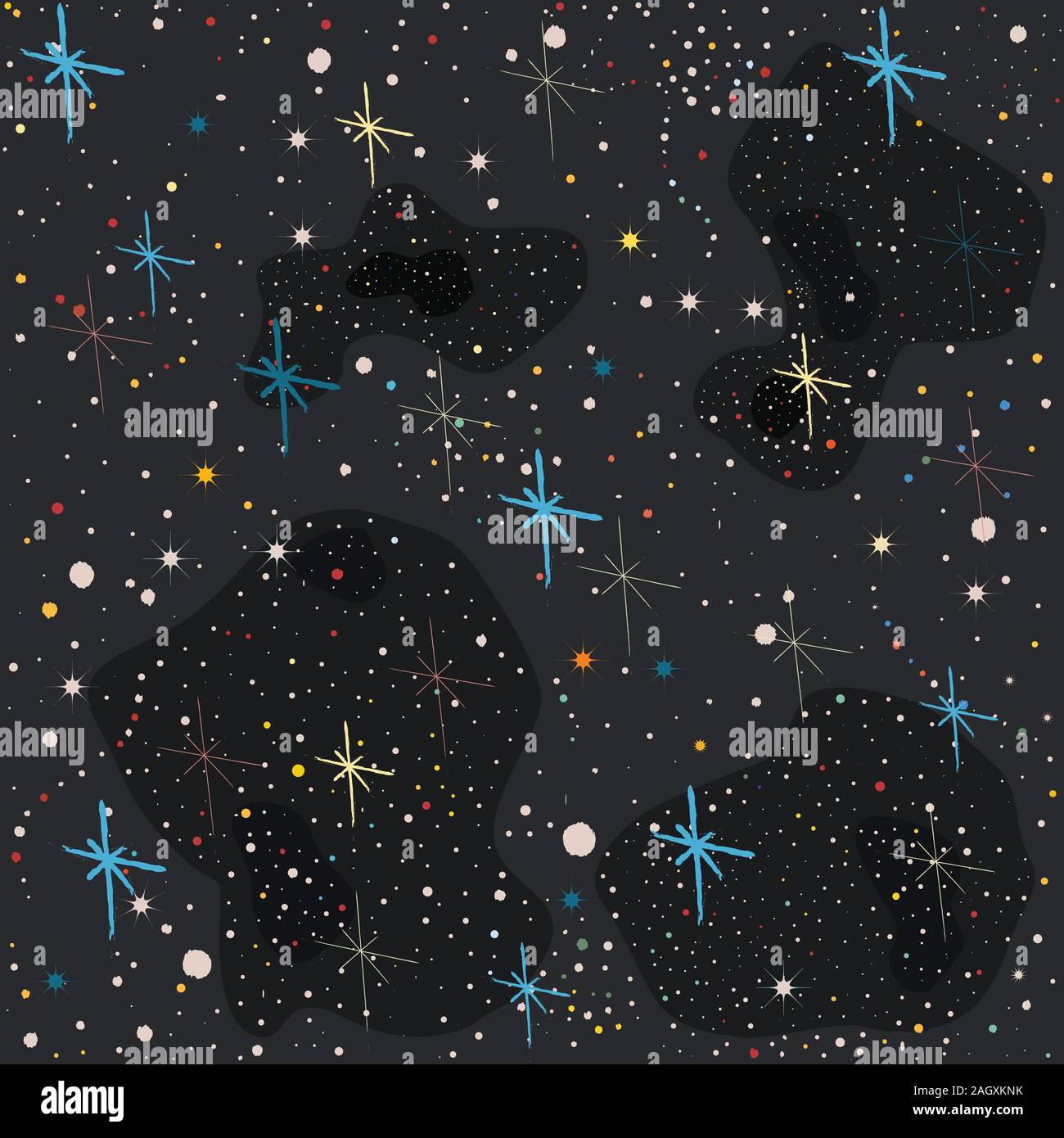 Seamless Pattern with Colorful Stars. Dark Starry Night. Red, yellow ...