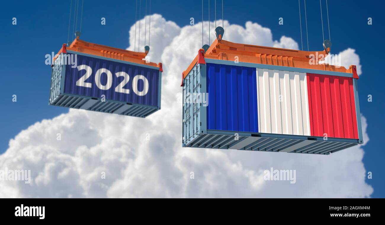 Year 2020 - Freight container with France national flag. 3D Rendering ...
