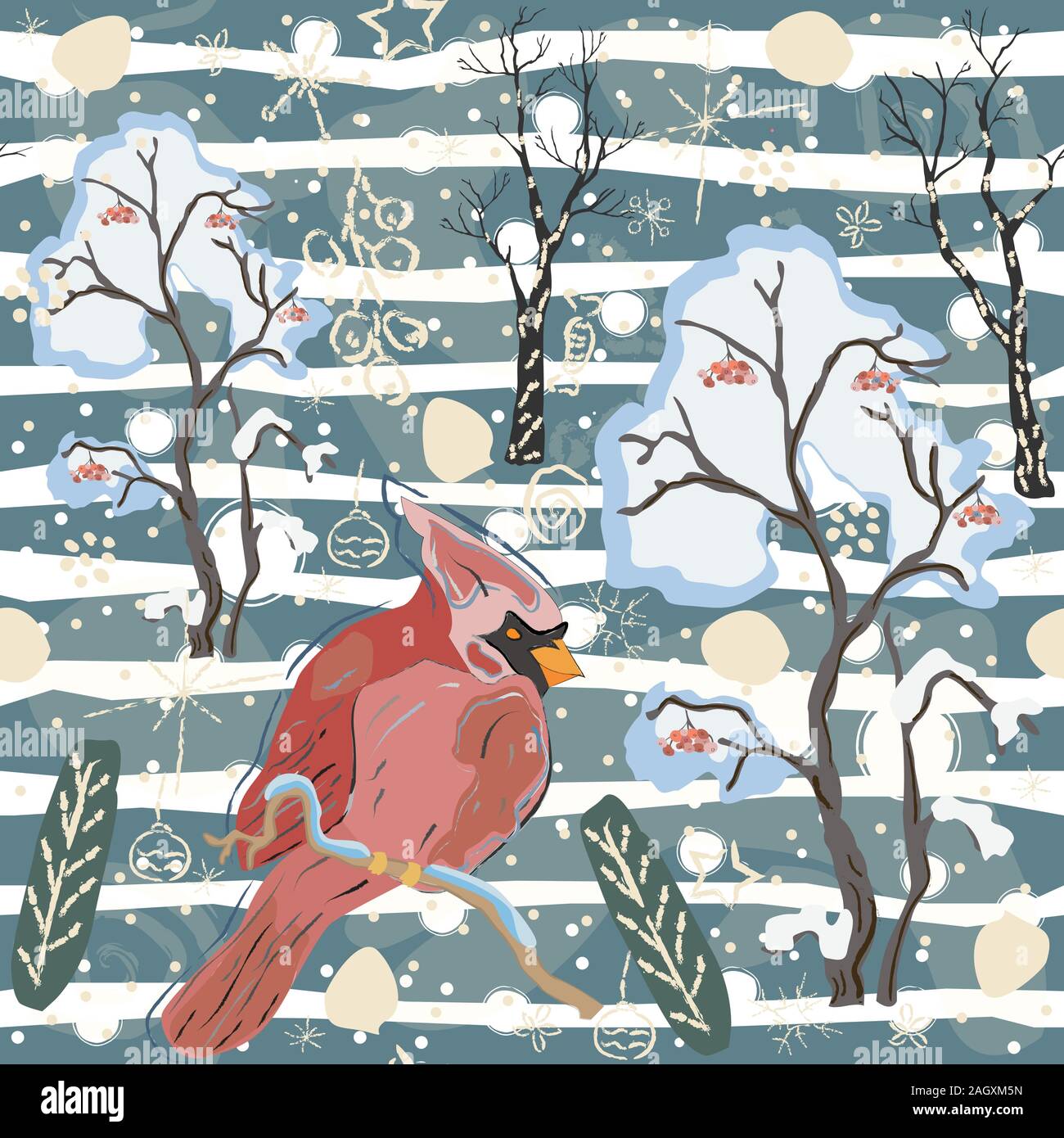 Cute Cardinal in Woodland/Forest. Merry Christmas/Winter Collection ...