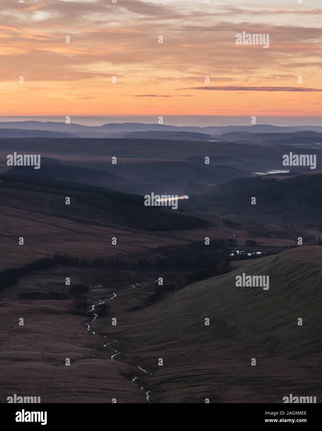 Brecon Beacons valley at sunrise Stock Photo - Alamy