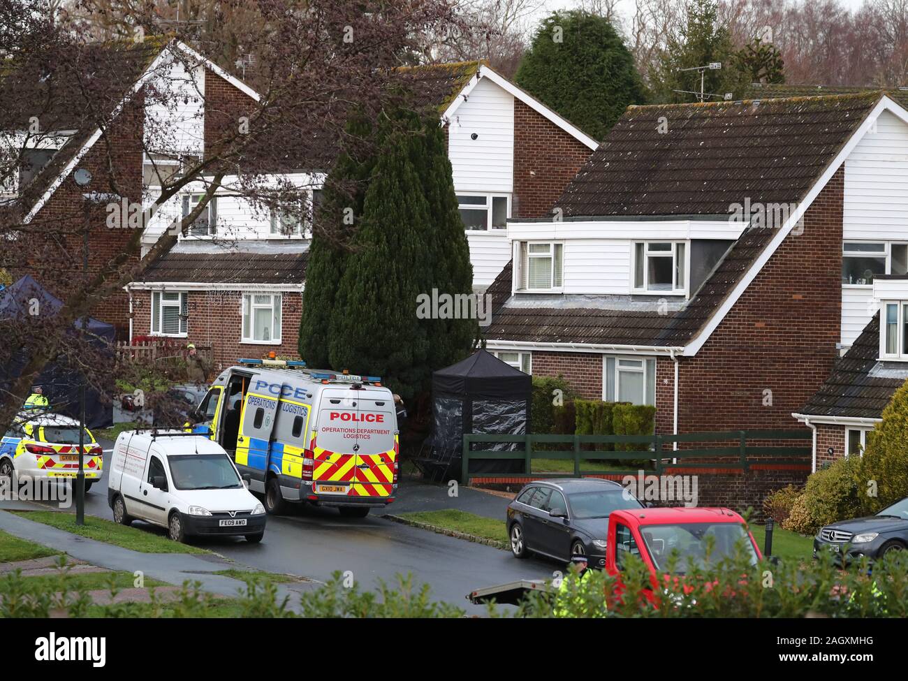 Police at a scene in Hazel Way, Crawley Down, West Sussex, where two ...