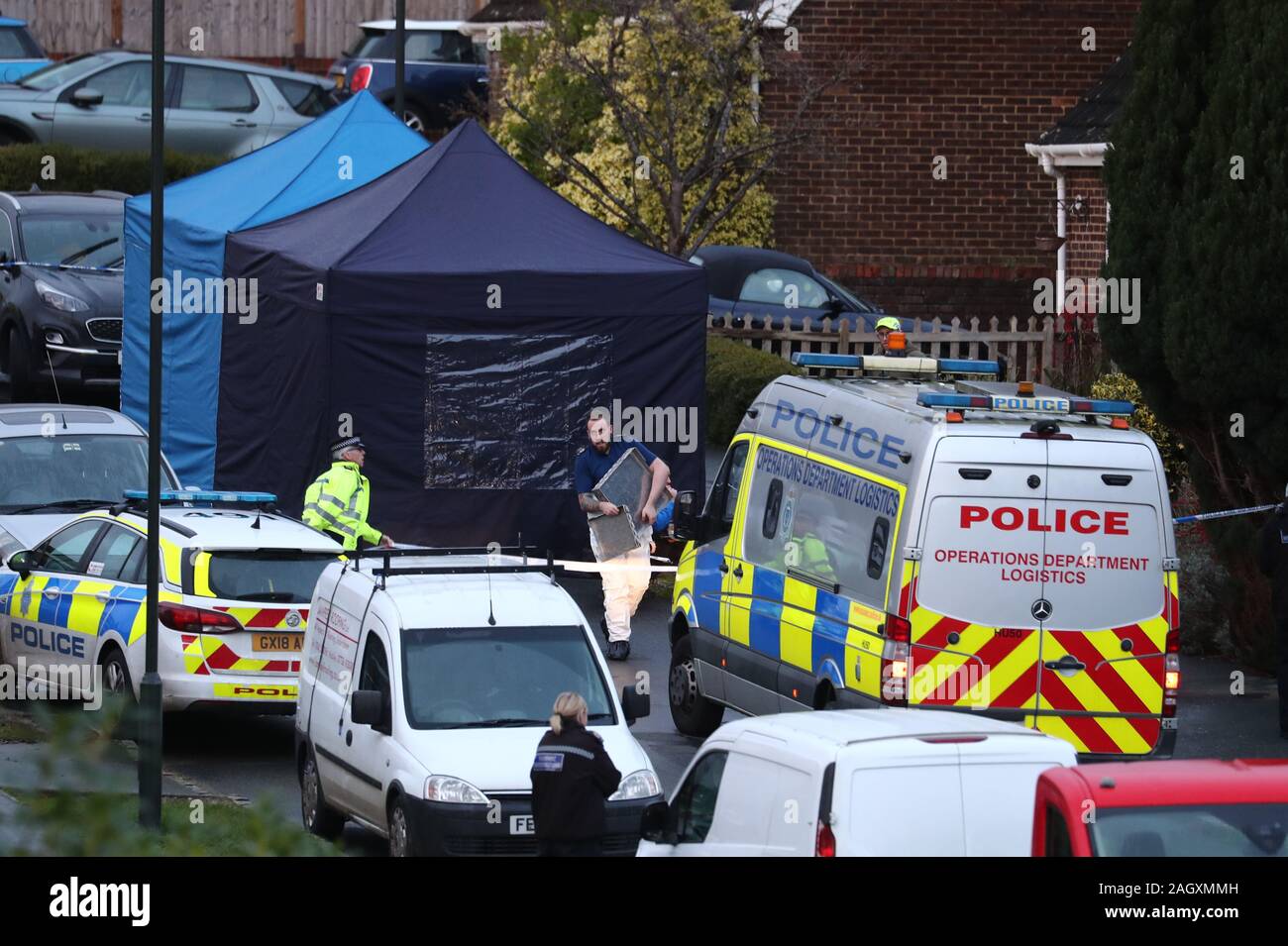 Police at a scene in Hazel Way, Crawley Down, West Sussex, where two ...