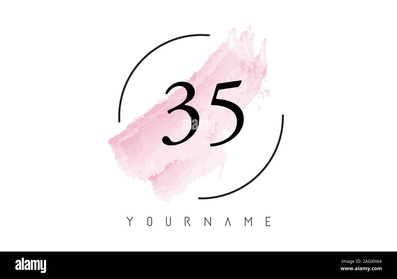 Number 35 Watercolor Stroke Logo with Circular Shape and Pastel Pink ...