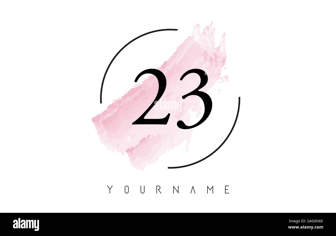 Number 23 Watercolor Stroke Logo with Circular Shape and Pastel Pink ...