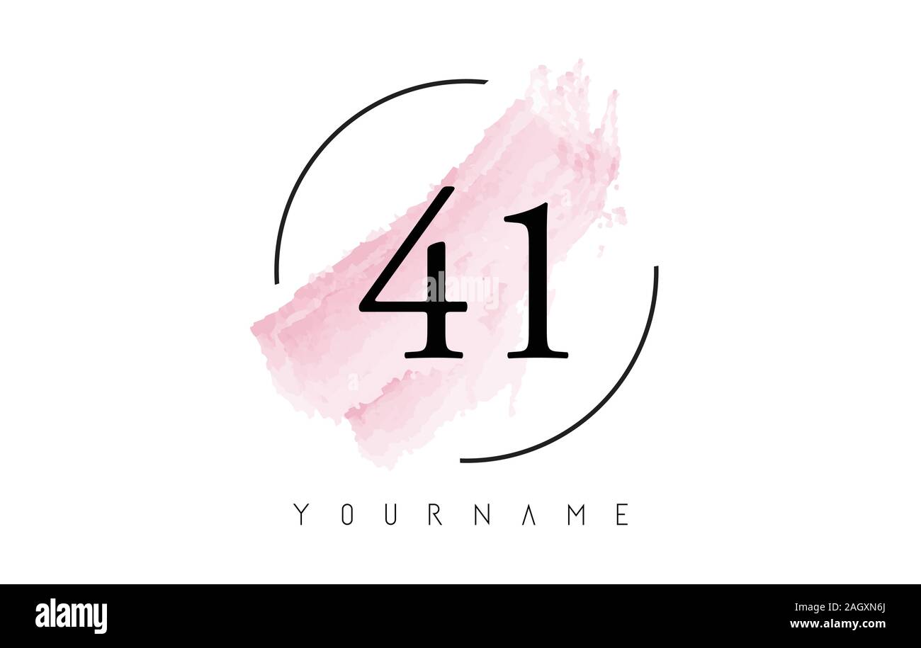 Number 41 Watercolor Stroke Logo with Circular Shape and Pastel Pink ...
