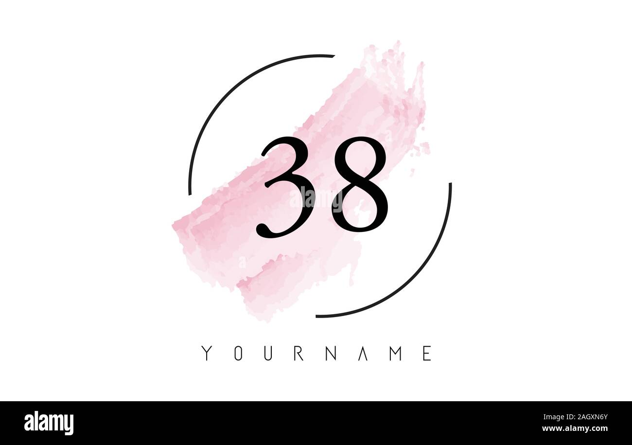 Number 38 Watercolor Stroke Logo with Circular Shape and Pastel Pink ...