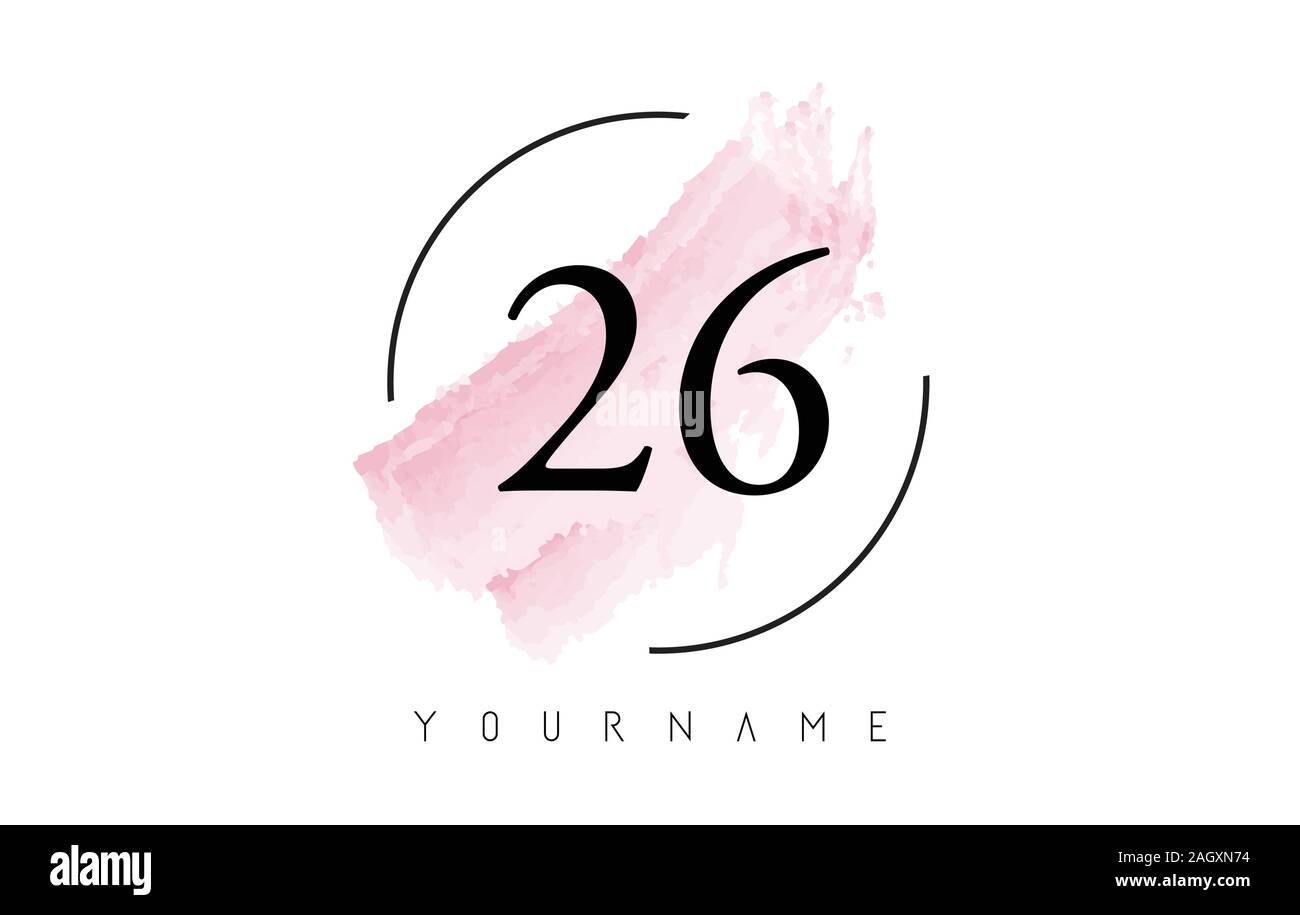 Number 26 Watercolor Stroke Logo with Circular Shape and Pastel Pink ...