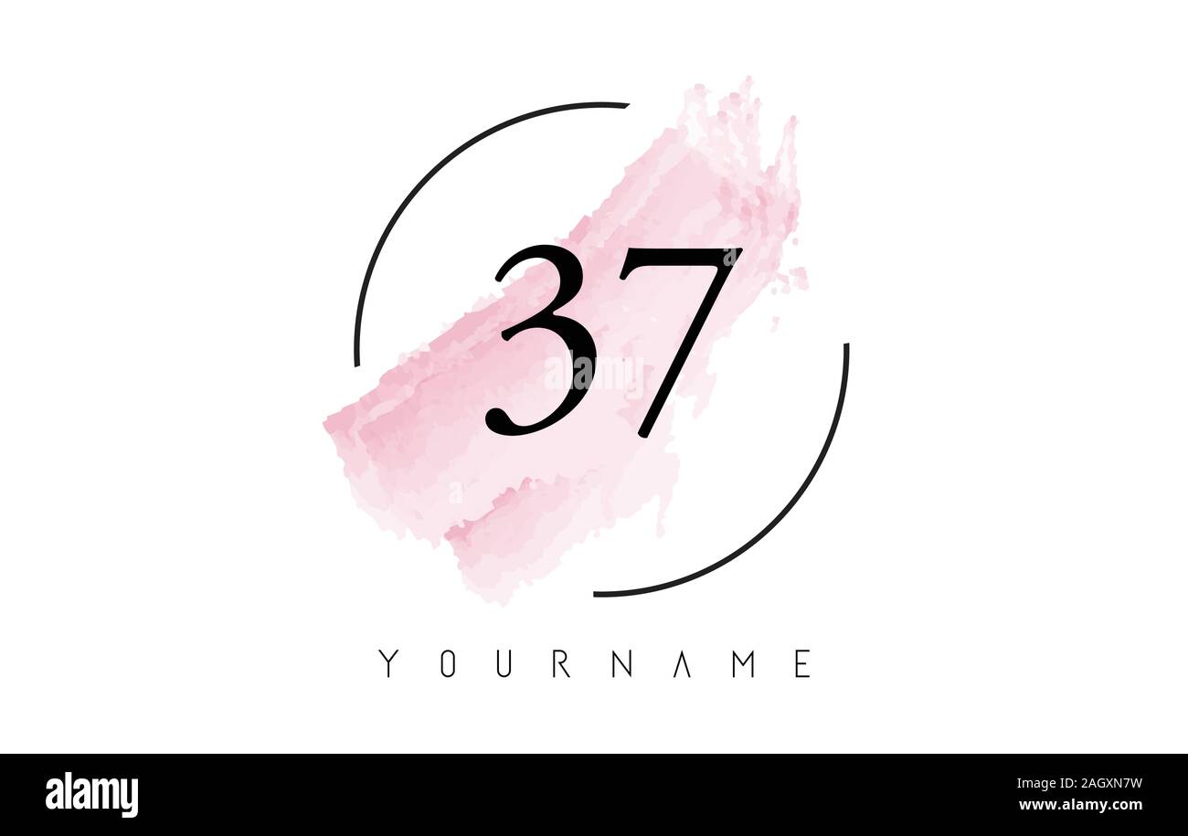 Number 37 Watercolor Stroke Logo with Circular Shape and Pastel Pink ...