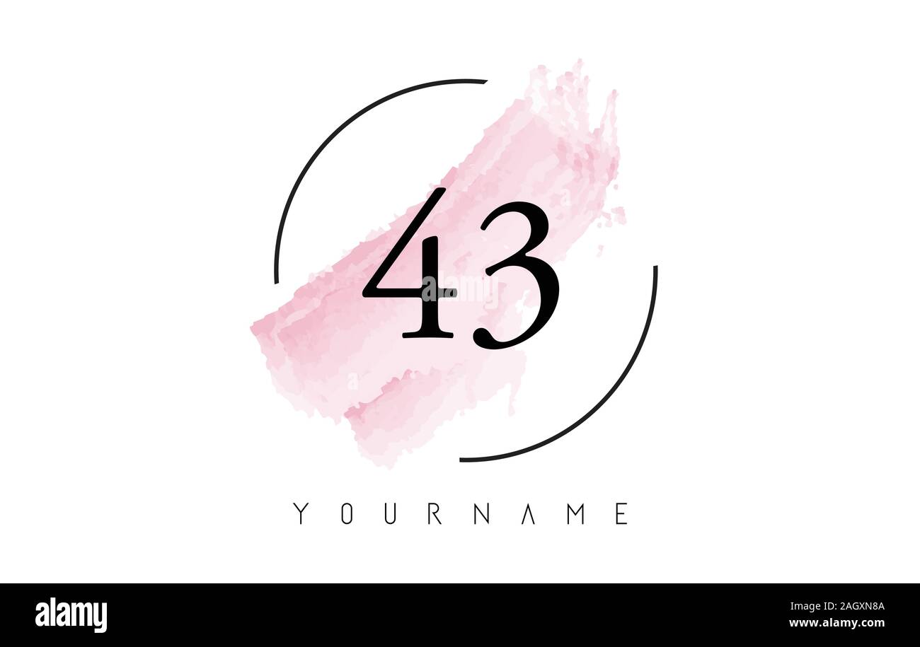 Number 43 Watercolor Stroke Logo with Circular Shape and Pastel Pink ...