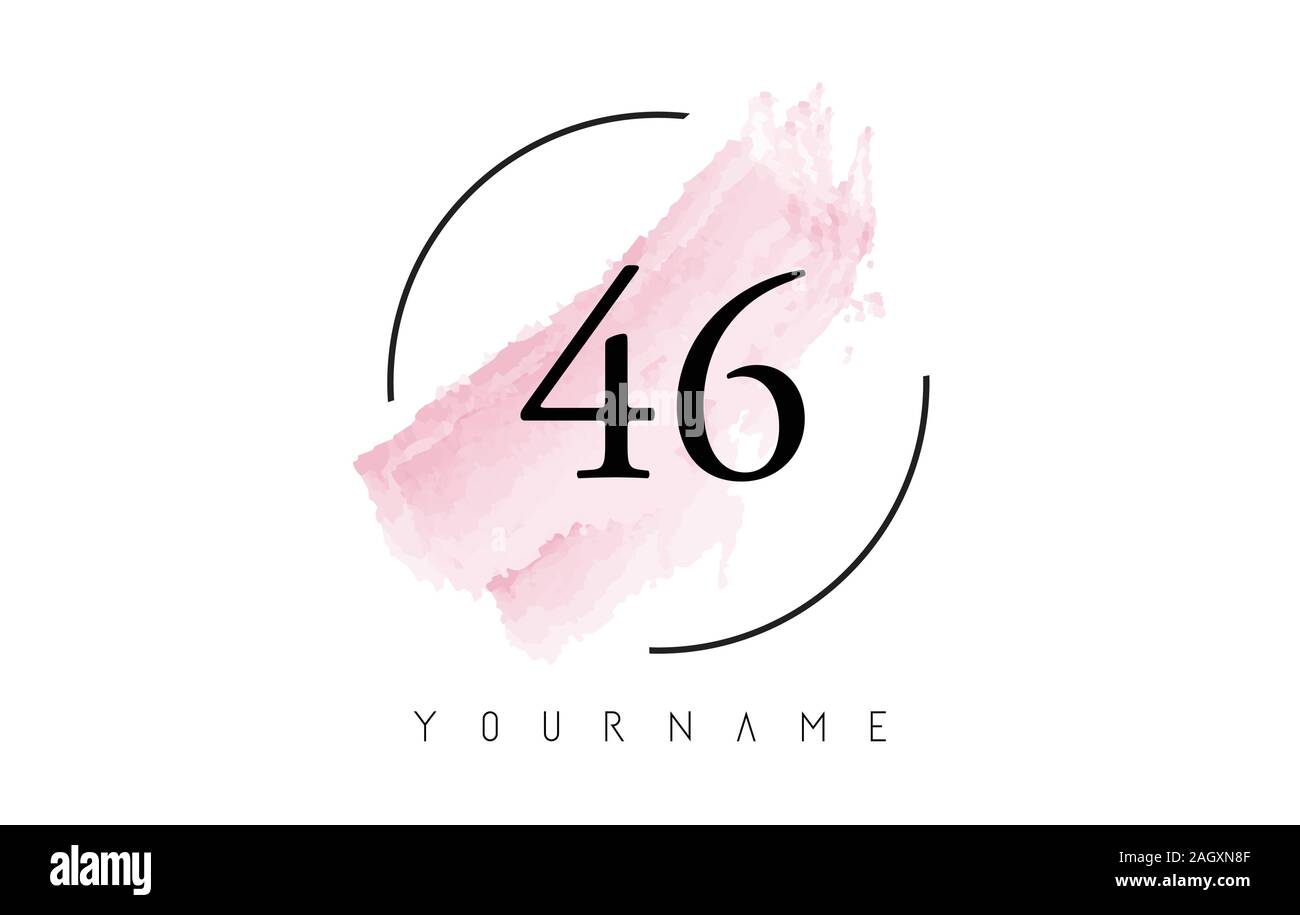 Number 46 Watercolor Stroke Logo with Circular Shape and Pastel Pink ...