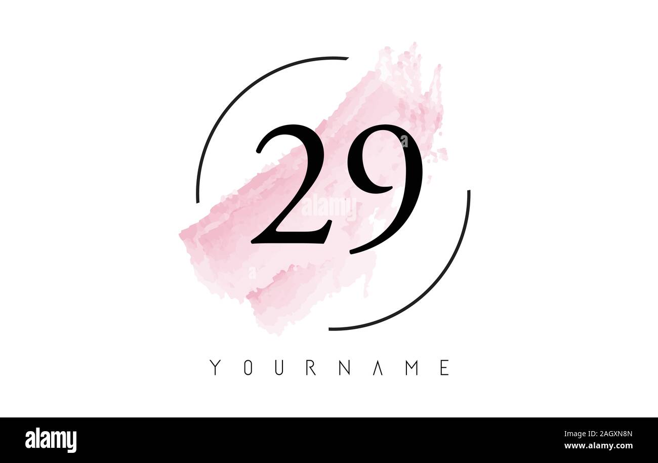 Number 29 Watercolor Stroke Logo with Circular Shape and Pastel Pink ...