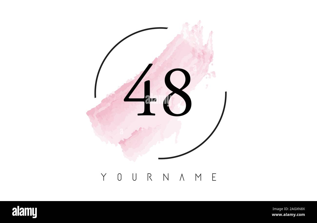Number 48 Watercolor Stroke Logo with Circular Shape and Pastel Pink ...