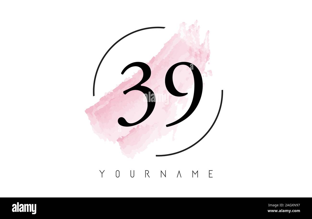 Number 39 Watercolor Stroke Logo with Circular Shape and Pastel Pink ...