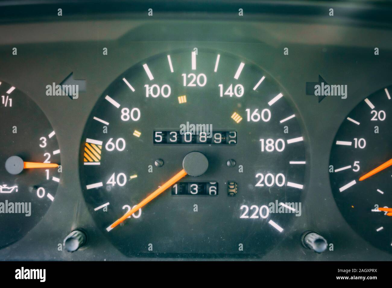 Auto interior dashboard details with indication lamps. Dashboard ...
