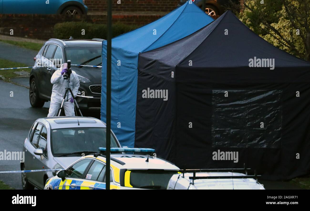 Police forensics officers at a scene in Hazel Way, Crawley Down, West ...