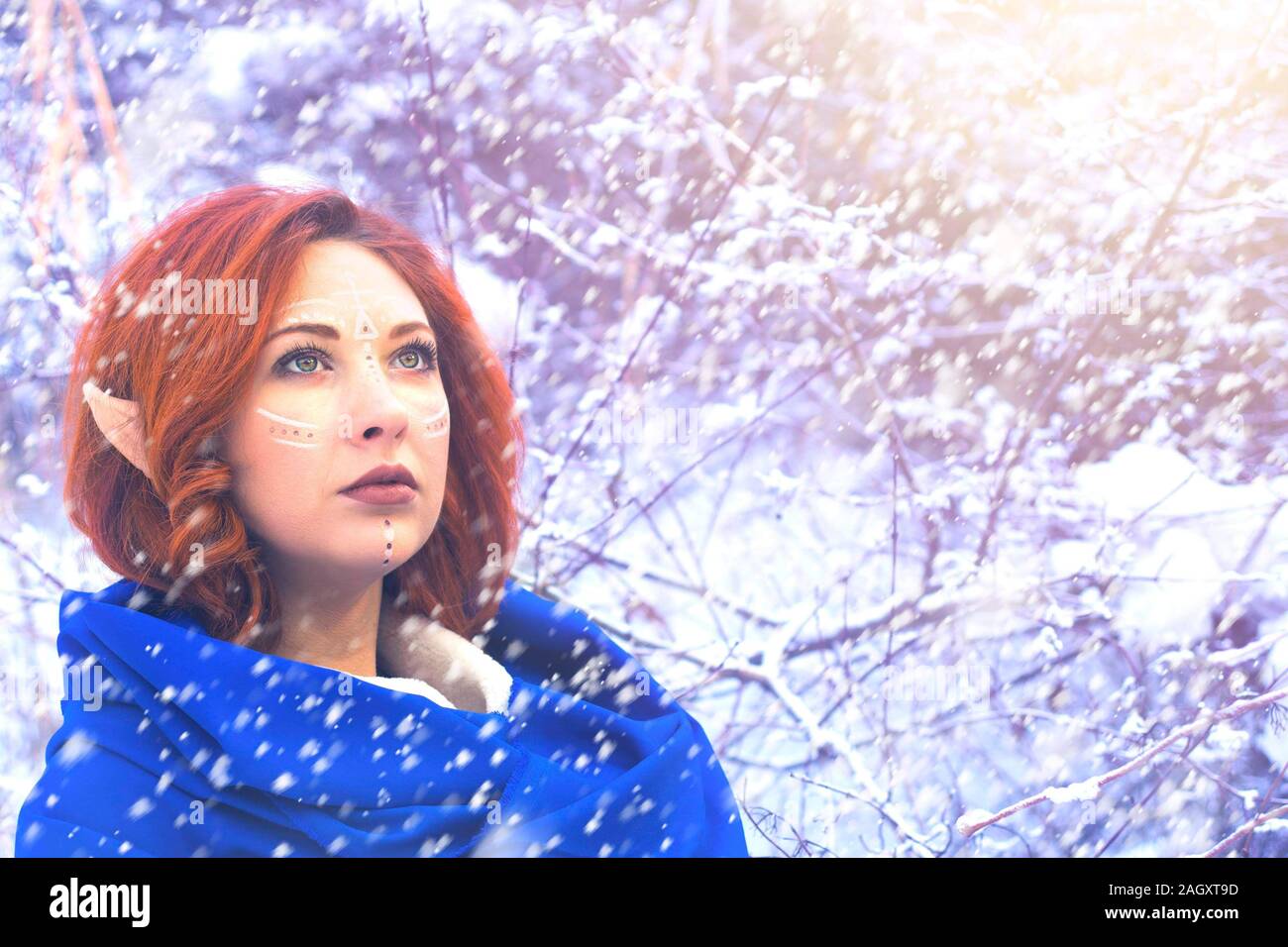 Elf Fairy woman. Elf the princess in the Christmas winter. The concept ...